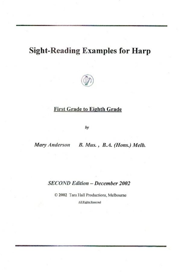 Sight Reading Examples For Harp First Grade To Eighth Grade Anderson M 